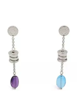 BVLGARI 18k White Gold Amethyst And Blue Topaz B.zero1 Earrings - Silver