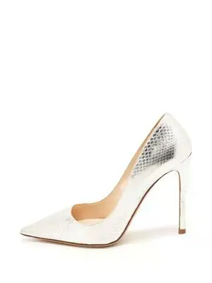 Prada Snakeskin-embossed Stiletto Pumps - Silver