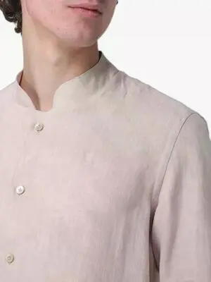 Eleventy Band-collar Linen Shirt