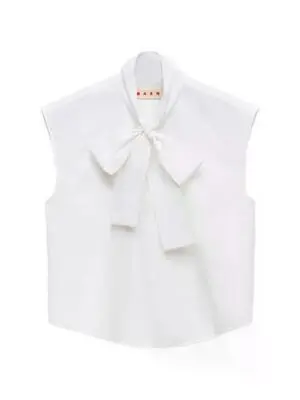 Marni Marni Sleeveless Tie-Neck Blouse With Pussy-Bow Collar White