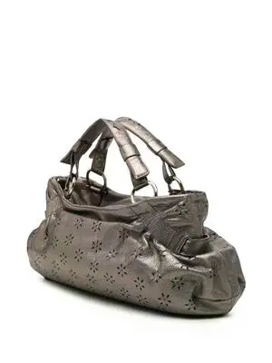 FERRAGAMO Perforated Metallic Calfskin Gancini Satchel