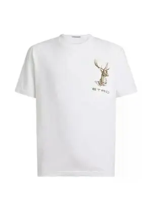 Etro Cotton-jersey T-shirt With -embroidery And Moose-print - White