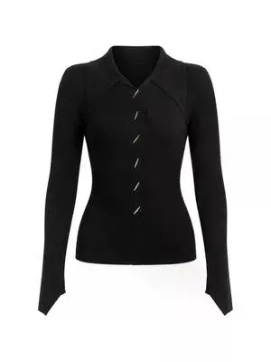GRACE LING Ribbed Knit Angular Collar Shirt