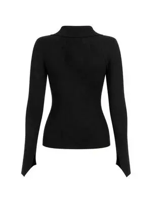 GRACE LING Ribbed Knit Angular Collar Shirt