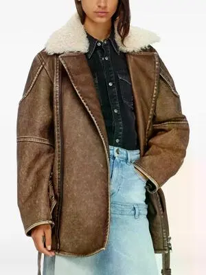 DIESEL® Double-breasted Aviator-biker Coat With Removable Fur Collar