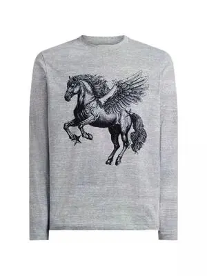 Etro Long-sleeved Cotton Sweater With Pegaso Print - Grey
