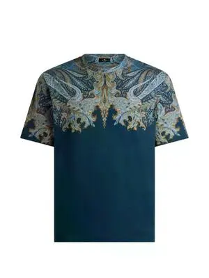 Etro Cotton-jersey T-shirt With Placed Paisley Pochette Print - Blue