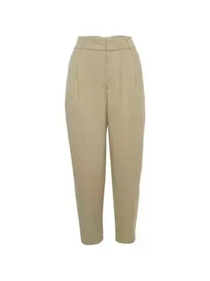 Brunello Cucinelli Beige Twill Pleated Straight-fit Trousers