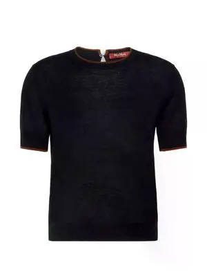 Max Mara Fine Knit Contrast Trim T-shirt - Blue