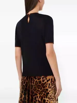 Max Mara Fine Knit Contrast Trim T-shirt - Blue