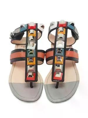 Fendi Stud-embellished Leather And Fabric Sandals