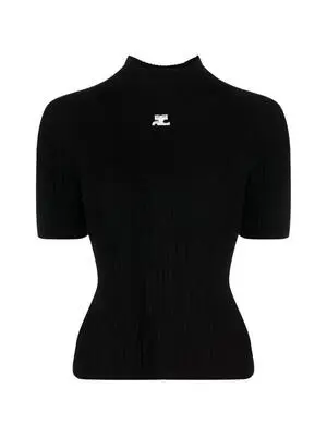 COURREGES Reedition Ribbed Knit High Neck T-shirt - Black