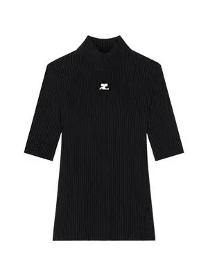 COURREGES Reedition Ribbed Knit High Neck T-shirt