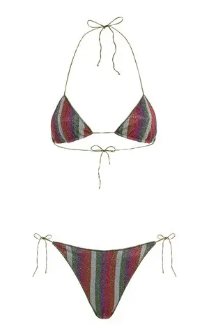 Oseree Lolita Bikini Multicolor Metallic Stripe Triangle Two Piece - Multi
