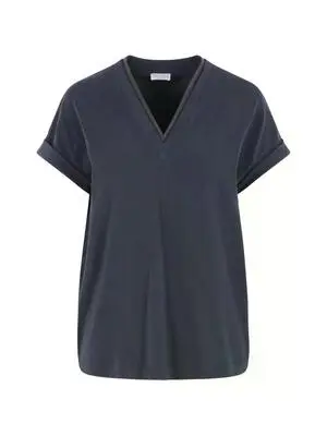 Brunello Cucinelli Rolled Cuff T-shirt With Monili Trim