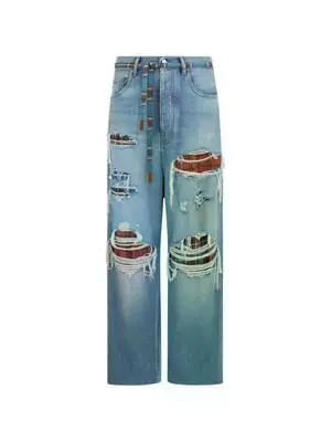 Amiri Flannel Repair Baggy Jeans - Blue