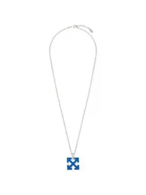 Off-White Enamel Arrow Pendant Necklace - Silver