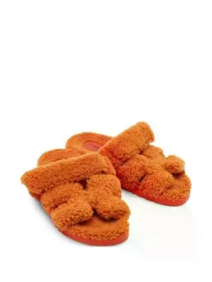 Hermès Chypre Shearling Sandals - Orange