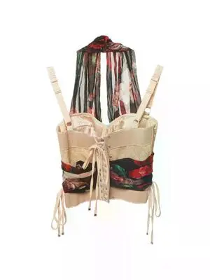 Dolce & Gabbana Beige Floral Print Halterneck Blouse