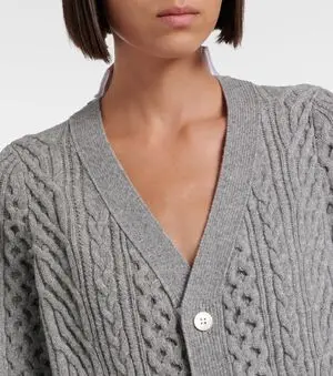 Sacai Cable-knit Wool And Poplin Cardigan