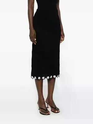 Maje Knitted Midi Skirt With Flower Embellishments