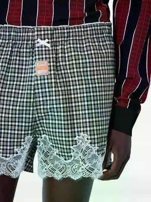 Martine Rose Lace-trimmed Checkered Shorts