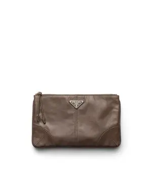 Prada Leather Pouch - Clay Grey