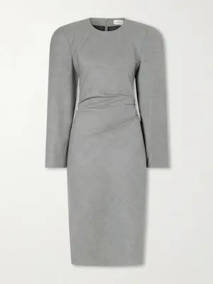 Magda Butrym Tie-detailed Gathered Wool-blend Midi Dress - Gray