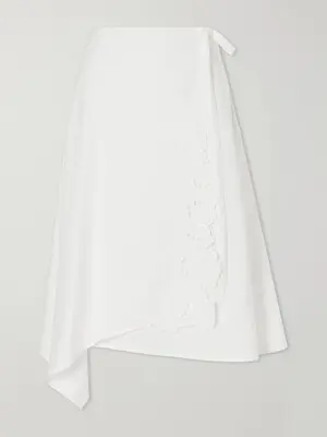 SIR. Klara Broderie Anglaise Cotton Midi Wrap Skirt - Neutrals