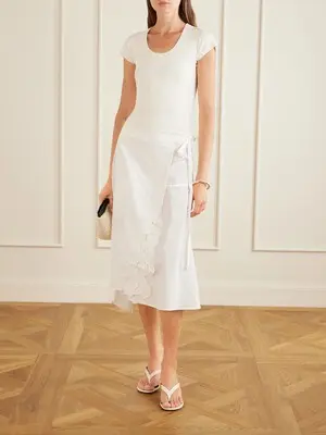 SIR. Klara Broderie Anglaise Cotton Midi Wrap Skirt - Neutrals