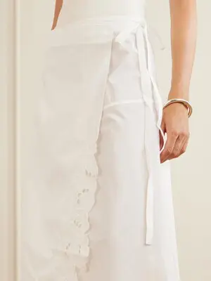 SIR. Klara Broderie Anglaise Cotton Midi Wrap Skirt - Neutrals
