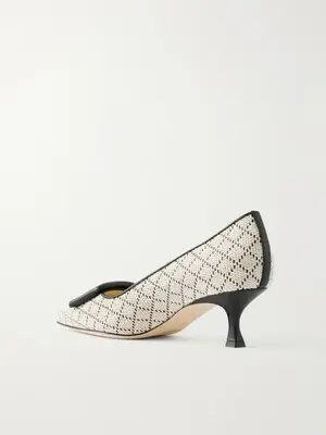 Manolo Blahnik Maysale Buckled Raffia Pumps