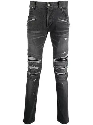 Balmain Distressed Slim-fit Jeans - Black