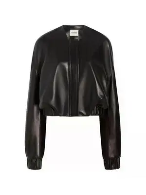 Khaite Cropped Leather Bomber Jacket - Black