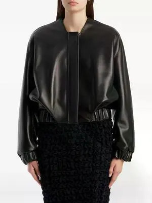 Khaite Cropped Leather Bomber Jacket - Black