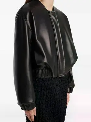 Khaite Cropped Leather Bomber Jacket - Black