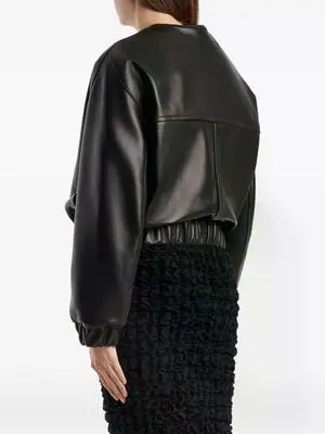 Khaite Cropped Leather Bomber Jacket - Black