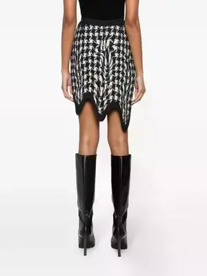Moschino Asymmetric Wool Miniskirt With Check Pattern And Decorative Buttons