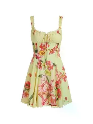 Charo Ruiz Ibiza Floral-print Lace-trim Mini Dress - Neutrals