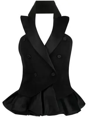 Moschino Double-breasted Sleeveless Blazer Top - Black