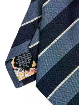 Paul Smith Diagonal Stripe Herringbone Weave Tie - Blue