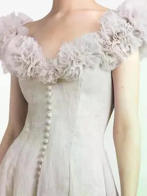 GEMY MAALOUF Ruffled Shoulder Button-front Dress