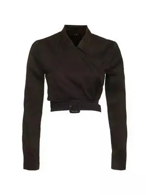 424 Cotton Cropped Wrap Top - Black