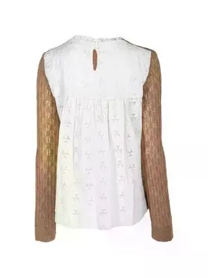 Sea Paneled Pointelle-knit Sweater With Ruffle Collar