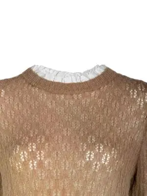 Sea Paneled Pointelle-knit Sweater With Ruffle Collar