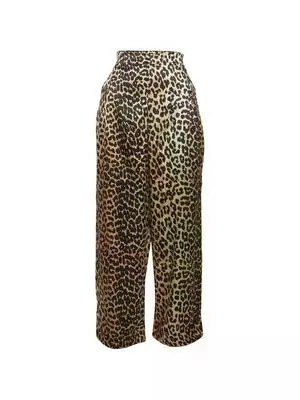 GANNI Leopard Print Wide-leg Satin Trousers - Neutrals