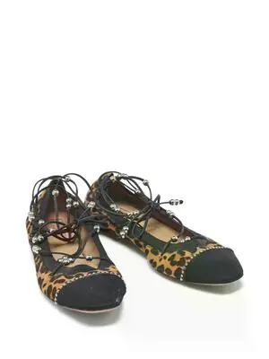 AQUAZZURA Leopard-print Ballet Flats With Silver-tone Bead Embellishment