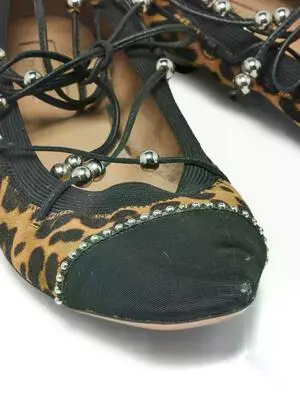 AQUAZZURA Leopard-print Ballet Flats With Silver-tone Bead Embellishment