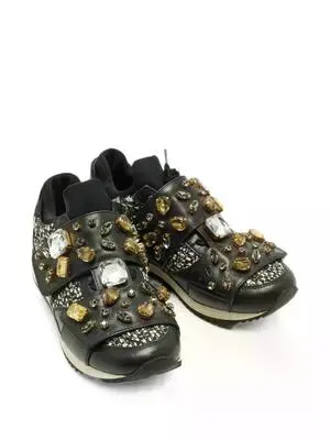 Dolce & Gabbana Embellished Leather Sneakers - Black