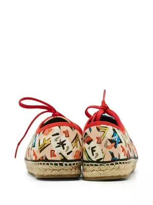 Fendi Junia Graphic Print Patent Trim Lace-up Espadrille Sneakers